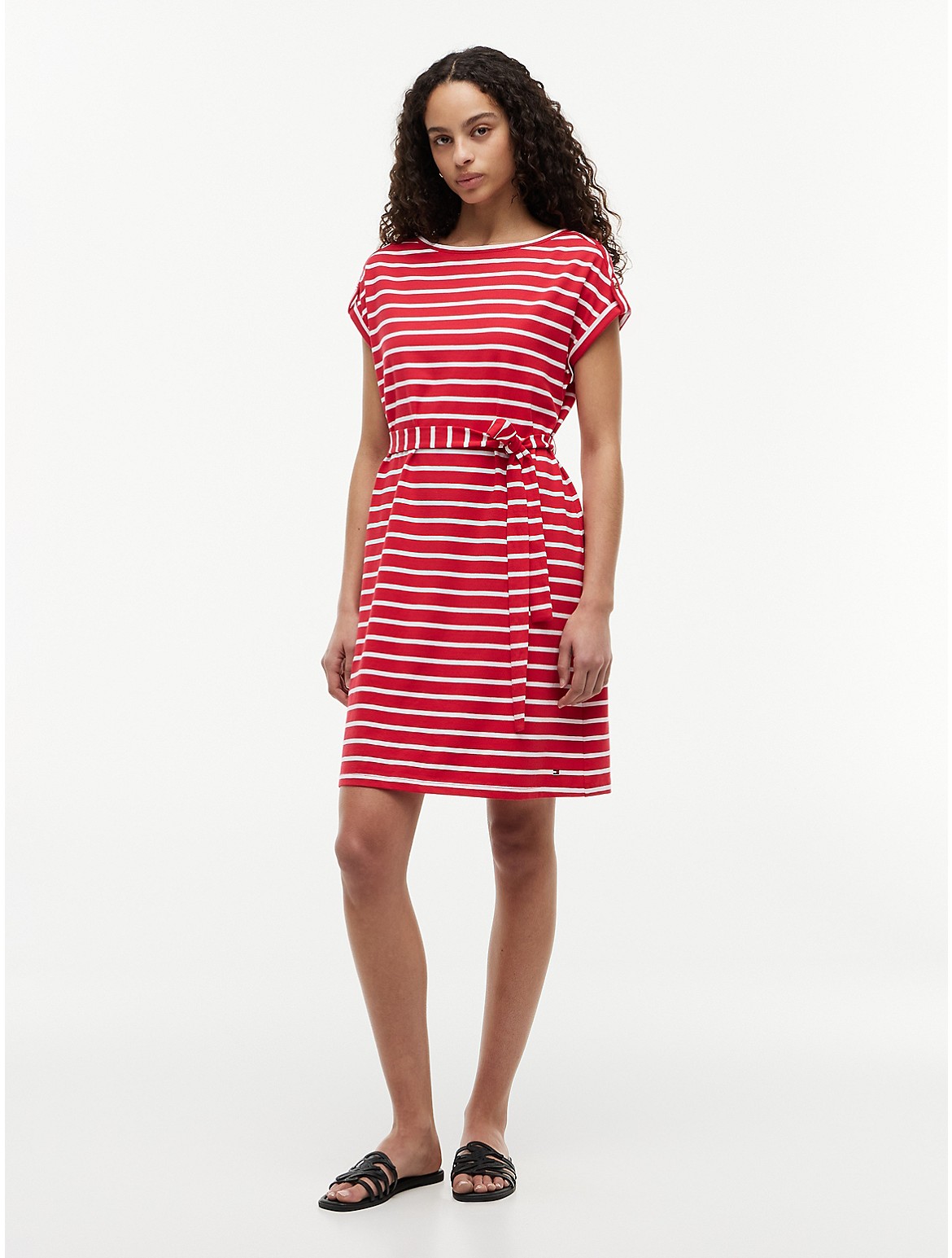 TOMMY HILFIGER Tommy Hilfiger Striped Belted Stretch-Cotton Dress